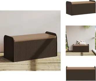 vidaXL Banc de rangement et coussin marron 115x51x52 cm r&eacute;sine tress&eacute;e - Banc De Jardin - Meuble De Jardin - Rangement Ext&eacute;rieur - Banc Coffre - R&eacute;sine