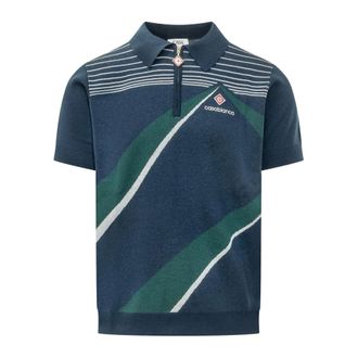 Casablanca Polo Manches Courtes Demi-Zip - Homme - Tops - Bleu - Taille: M