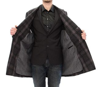Dolce & Gabbana Mens Gray Double Breasted Coat Jacket Nylon Clothing