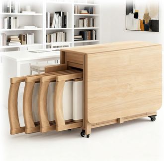 Generic Solid Wood Table,Foldable Dining Set with Padded Chairs Set of 4,Modern Wooden Dining Furniture for Kitchen, Apartment, Living Room