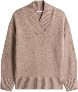 Tommy Hilfiger Femme, Pulls, Brun, Taille: 38/40 FR Pull &agrave; Col en V en Laine M&eacute;lang&eacute;e Marl