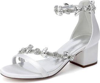 Generic Chaussures De Mariage Sandales À Bout Ouvert Et Talons Carrés À Bride Cheville pour Femmes Mariée Satinée Chunky Heels 5.5Cm,Ivory White,37 EU