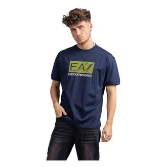 Emporio Armani Fluo Logo T-Shirt - - Tops - Herren - Blau - S