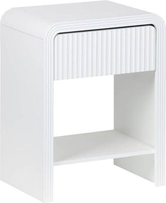Sweeek Sweeek - Table de chevet effet bois blanc rainuré 1 tiroir. 1 étagère