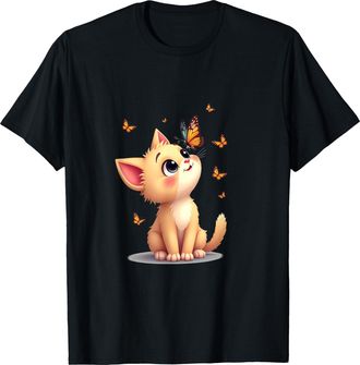 Mapanoli Design Niedliches K&auml;tzchen mit Schmetterlingen - niedlicher Katzenliebhaber T-Shirt