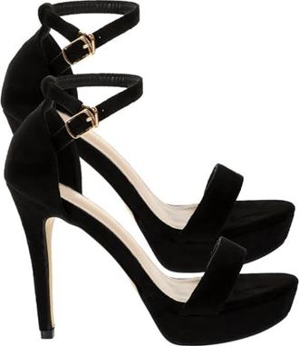 Frcolor Sandales Femme &Eacute;l&eacute;gantes &agrave; Talons Hauts Plateforme Antid&eacute;rapante Fines Brides Une Sangle Noir &eacute;t&eacute; Mode Confort