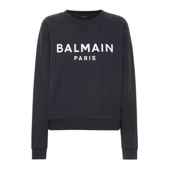Balmain Femme, Sweatshirts et sweats &agrave; capuche, Bleu, Taille: 38 FR Logo Detail Cotton SweaT-shirt