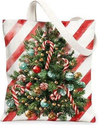 Generic Sacs fourre-tout en toile de No&euml;l, sacs de courses r&eacute;utilisables, l&eacute;gers et lavables pour cadeaux, f&ecirc;tes de voyage, blanc, 13x15 Inch