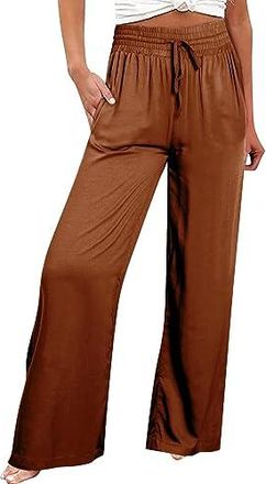 Generic Pantalon Palazzo &agrave; jambe large pour femme - Taille haute - Cordon de serrage - Taille &eacute;lastique - Avec poches - Coupe ample d&eacute;contract&eacute;e - Pour l&eacute;t&eacute;, 