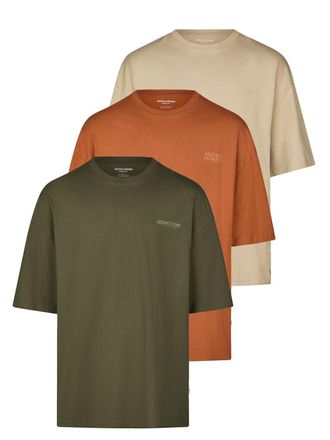 Jack & Jones Tshirt Herren Oversize Fit JJECHARGE 3er Set Pack Rundhals Kurzarm Sommer Tee Shirt Print, Gr&ouml;&szlig;e:XL, Farbe:Pack 4 (Crock/Mocha Bisque/Forrst Night)
