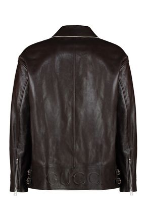 Gucci Mens Calf Leather Jacket With Contrasting Details Brown General Lamb