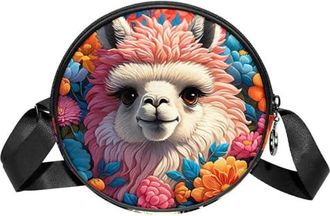 Generic Petit sac &agrave; bandouli&egrave;re circulaire pour femme, sac &agrave; bandouli&egrave;re en alpaga avec fermeture &eacute;clair et bretelles r&eacute;glables style d&eacute;contract&eacute; pour femmes 