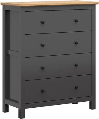 PEGANE Commode meuble de rangement &agrave; 4 tiroirs, coloris Gris graphite/Ch&ecirc;ne artisan - Longueur 101 x Profondeur 44 x Hauteur 120 cm