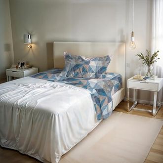 Italian Bed Linen Bettw&auml;scheset River f&uuml;r Einzelbett aus Baumwolle und recycelten Fasern, Design: Sepik Blue, gefertigt in Italien, Twin