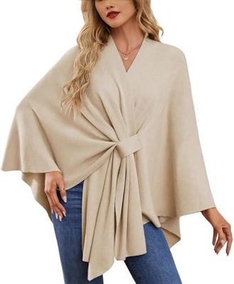 Generic Pull élégant pour femme, poncho doux ouvert sur le devant, parfait pour la maison et le bureau, abricot, taille unique
