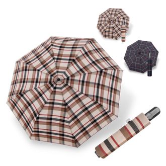 Doppler Protect Duo Regenschirm in Karo beige I Stabiler Taschenschirm I Auf- / Zu-Automatik I Leicht zu Öffnen & zu Schließen I Carbonsteel-Technik I Robust 