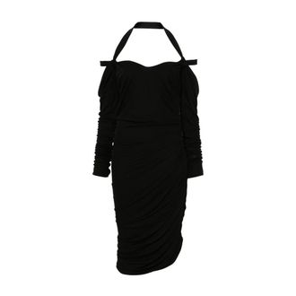 The Attico Schwarzes Off-Shoulder Knielanges Kleid - - Dresses - Damen - Schwarzk - M