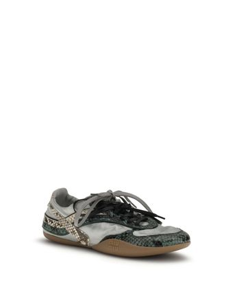 Miu Miu Womens Sneakers Python Print Cloud-Fir Green Upper: Other Fibres Lace-Up Shoes Cloud/fir Flat
