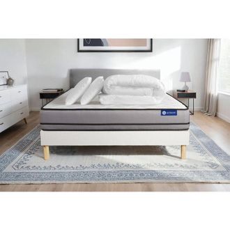 Actisom Komplettpaket Bett - Matratze 180x200 cm + Boxspringbett mit Lattenrost (im Set) + 2 Kopfkissen + Bettdecke - Actimemo Night