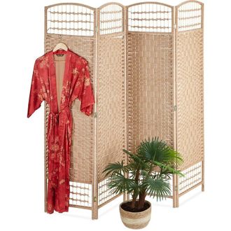 Relaxdays Relaxdays - Paravent à 4 volets, pliable, corde de papier, tiges en bambou, bois, HxL 180 x 180 cm, pour intérieur, nature
