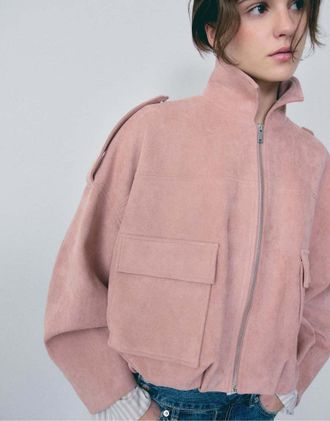Stradivarius Bomber en imitation daim - Rose pastel