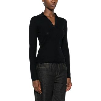 Max Mara Gerippter Pullover mit V-Ausschnitt - - Knitwear - Damen - Schwarzk - XS