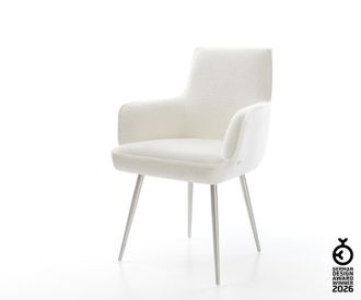 DELIFE Esszimmerstuhl Heira-Flex mit Armlehnen Boucl&eacute; Soft Beige 4-Fu&szlig; konisch Edelstahl Taschenfederkern, Esszimmerst&uuml;hle