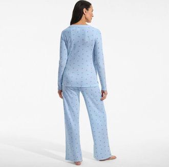 Lands End Gemustertes Pyjama-Set, Damen, Gr&ouml;&szlig;e:36-38 regular, Blau, Polyester/Viskose/Polyester-Mischung, by Lands End