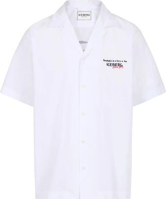 Iceberg Homme, Chemises, Blanc, Taille: 2XL Chemise &agrave; Manches Courtes Popeline Coupe Confort