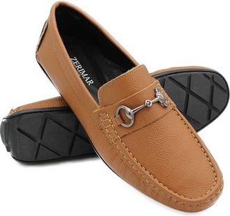 Zerimar Mocassins Classiques pour Homme | Cuir de qualité supérieure | Design sophistiqué et élégant | Camel | Taille 45