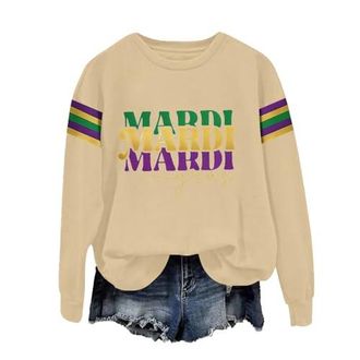 Generic Sweat-shirt tendance d&eacute;contract&eacute; &agrave; col rond imprim&eacute; &agrave; manches longues pour femme, beige, XXL