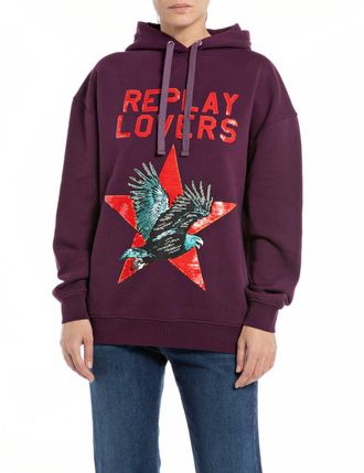 Replay Damen Hoodie aus Baumwolle, Aubergine 477 (Violett), XXS