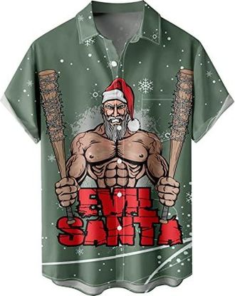 Generic Chemises pour hommes chemise de No&euml;l dr&ocirc;le 2025 tendance pour homme motif P&egrave;re No&euml;l impression poche boucle revers chemise &agrave; manches courtes chemise e