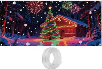 Generico Garagentorabdeckung f&uuml;r Weihnachten, fluoreszierende UV-Weihnachtsdekoration, 33 x 180 cm, 400 x 180 cm, f&uuml;r Hausbesitzer, Vorstadtwohner, Re