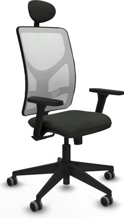 Piqueras y Crespo Schwarzer Schreibtischstuhl mit 3D-Armlehnen, h&ouml;henverstellbarer Lendenwirbelst&uuml;tze und festem Kopfteil, ausgestattet mit 3 Positionen und Schneidscha