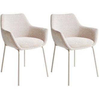 Beliani Lot de 2 Chaises Moderne de Salle &agrave; Manger Base en M&eacute;tal avec Accoudoirs Beige Clair Bowdon