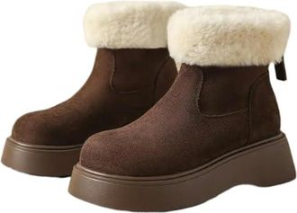 Generic JJDFW Bottes de neige pour femme Automne Hiver Camel Couleur Camel Bout Rond Doux Chaud Chaussures Fond &Eacute;pais Talons 5,5 cm Femme Courte Peluche Chevi