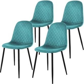 ML Design ML-Design Chaise de Salle &agrave; Manger, Lot de 4, P&eacute;trole, Rev&ecirc;tement en Velours, Pieds en M&eacute;tal Noir, avec Dossier Ergonomique, Design Moderne, pour Le S