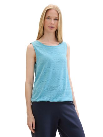 Tom Tailor Damen Basic Jacquard Top mit Lochstickerei, light teal blue, XXS