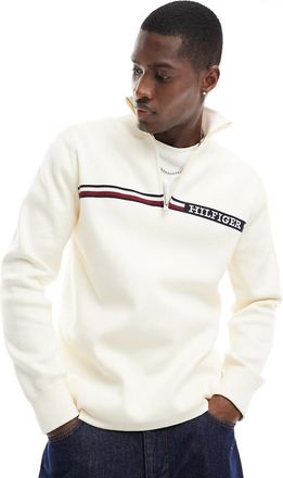 Tommy Hilfiger Global - Pull &agrave; col montant ray&eacute; - Cr&egrave;me-Blanc