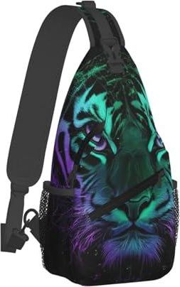 Generic Antivol Sacoche Tactique Art psych&eacute;d&eacute;lique du tigre de lespace Sac De Poitrine Mode Sac DEpaule pour Randonn&eacute;e Homme &eacute;cole