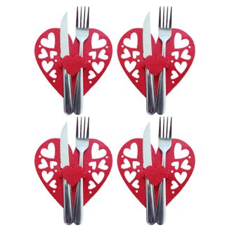 Generico Besteckhalter für Herzen, Halterung für Hochzeitsbesteck - Besteckhalter mit rotem Herz, 4 Stück, für Valentinstag, Hochzeit, Abendessen, Tischdekorat