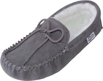 SNUGRUGS Holly Mocassins en daim doublé de laine avec semelle en daim pour femme, gris, 41 EU
