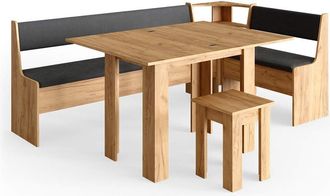Vicco Eckbankgruppe Roman, Goldkraft Eiche/Anthrazit, 210 x 120 cm mit Tisch
