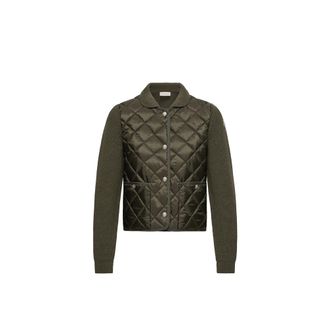Moncler Moncler Cardigan En Laine &Agrave; Matelassage En Losanges, Femme, Vert, Taille: Xl