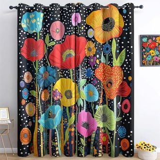 Generic Rideaux Occultant pour Chambre À Coucher Salon Couleur Cuisine Oeillets Isolation Thermique Rideau Motifs Floraux Coquelicots Polyester Anti Froid Fen