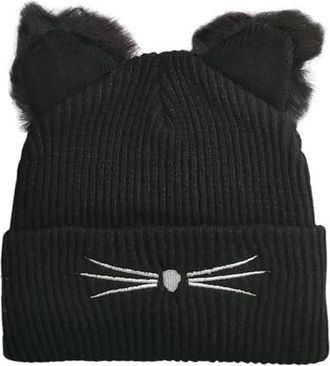 Generic Bonnet Femme Hiver Bonnet Femme Chapeau Femme Hiver Confortable Classique - Bonnet Oreilles de Chat Brod&eacute; Mignon, Pull-on Chaud Automne Hiver, Id&eacute;al C