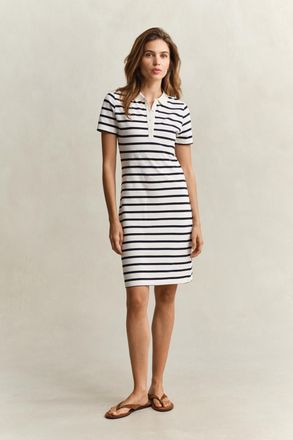 GANT Damen Gestreiftes Piqu&eacute;-Polokleid (XXL) EGGSHELL