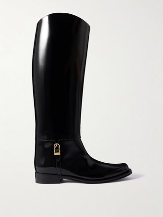 Saint Laurent Julia Kniehohe Stiefel Aus Leder Mit Schnalle - Schwarz