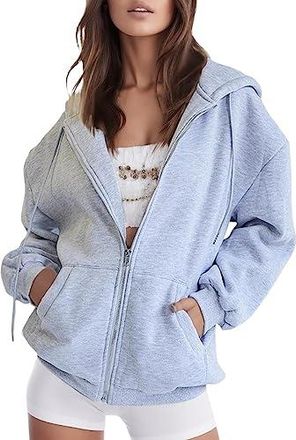 Generic Sweat &agrave; Capuche Femme Cotton Sweatshirt avec Poches Hoodies Zipp&eacute; Veste de Sport Blousons Casual Printemps Automne Sweat &agrave; Capuche Style Sport Cardiga